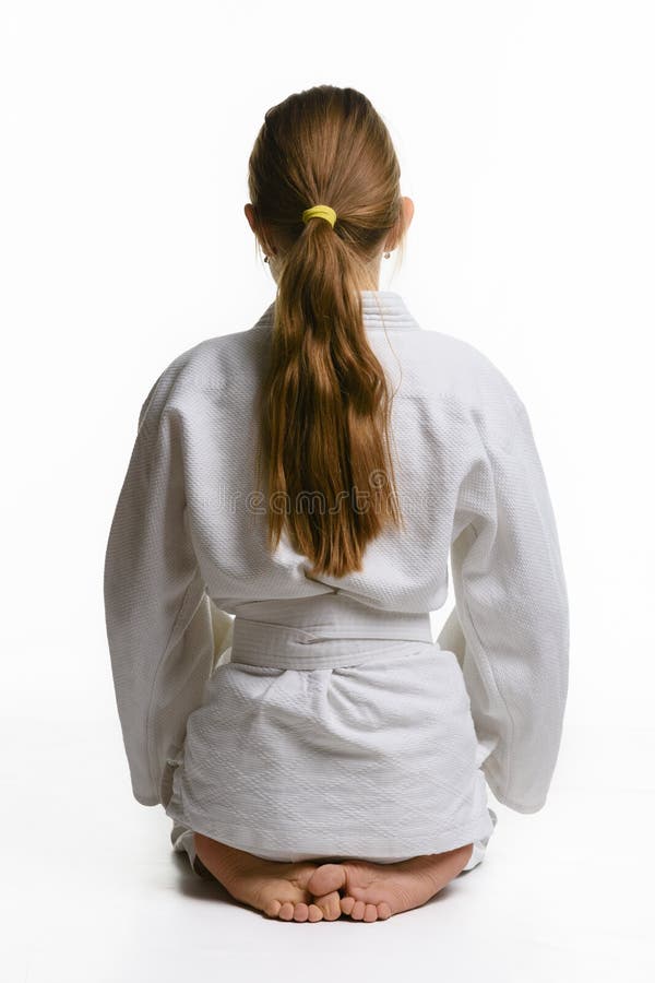 Girl in Judo Class, Sitting on the Floor, Rear View Stock Photo - Image ...