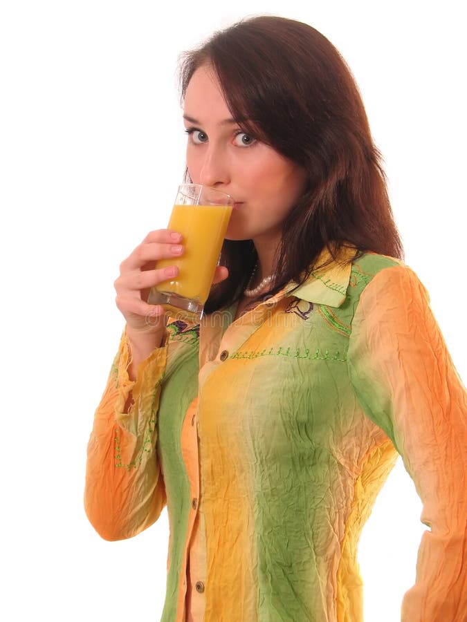 Woman Sipping Orange Juice and Giving Thumbs Up Stock Image - Image of ...