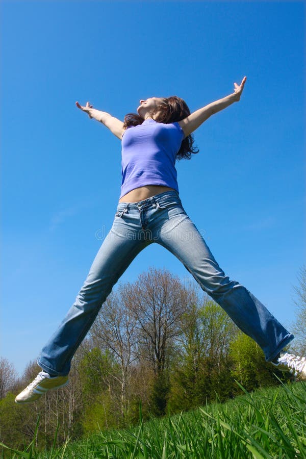 Girl jump stock photo. Image of activity, cheerful, meadow - 9542034