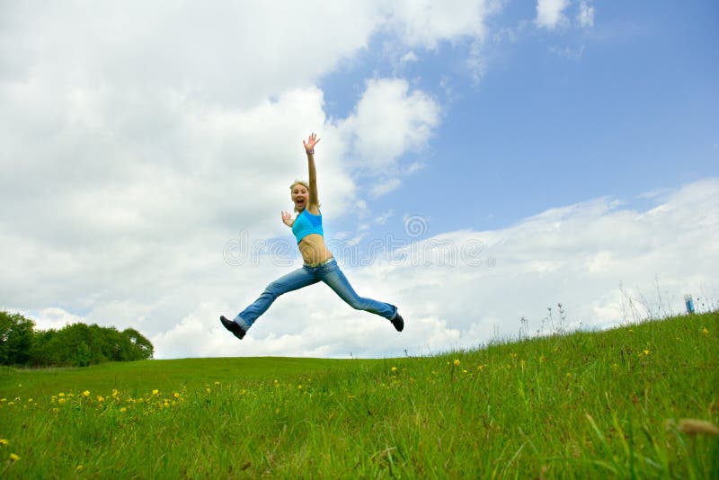 The girl jumping stock photo. Image of grass, positive - 5269638