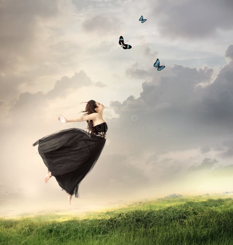 Beautiful Girl Jumping into the Night Sky Stock Image - Image of ...