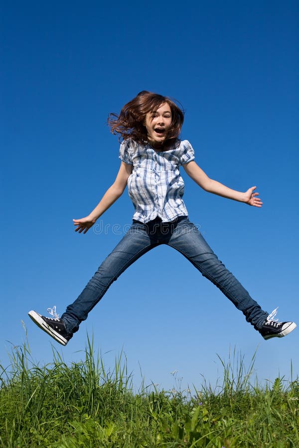 Jump girl stock photo. Image of legs, good, blue, outdoors - 872782
