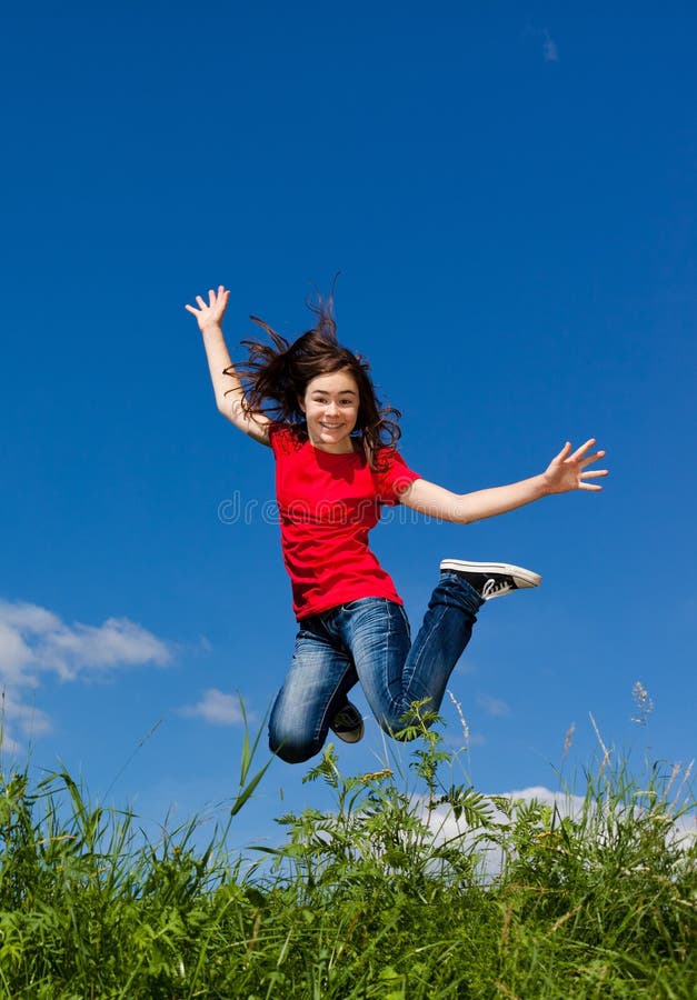 Girl jumping stock image. Image of jumping, happiness - 3163155