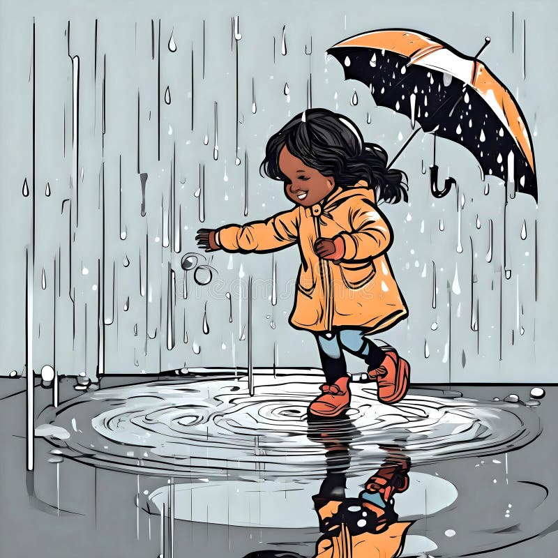 A Girl Jumping in the Puddle Stock Illustration - Illustration of ...