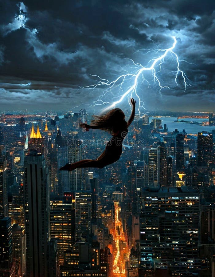 Girl Jumping from Skyscraper Stock Image - Image of landmark, night ...