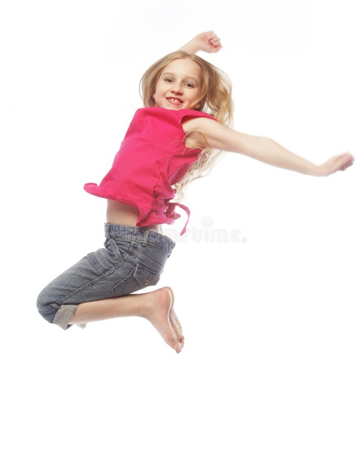 Girl Jumps on a White Background Stock Photo - Image of human, leap ...