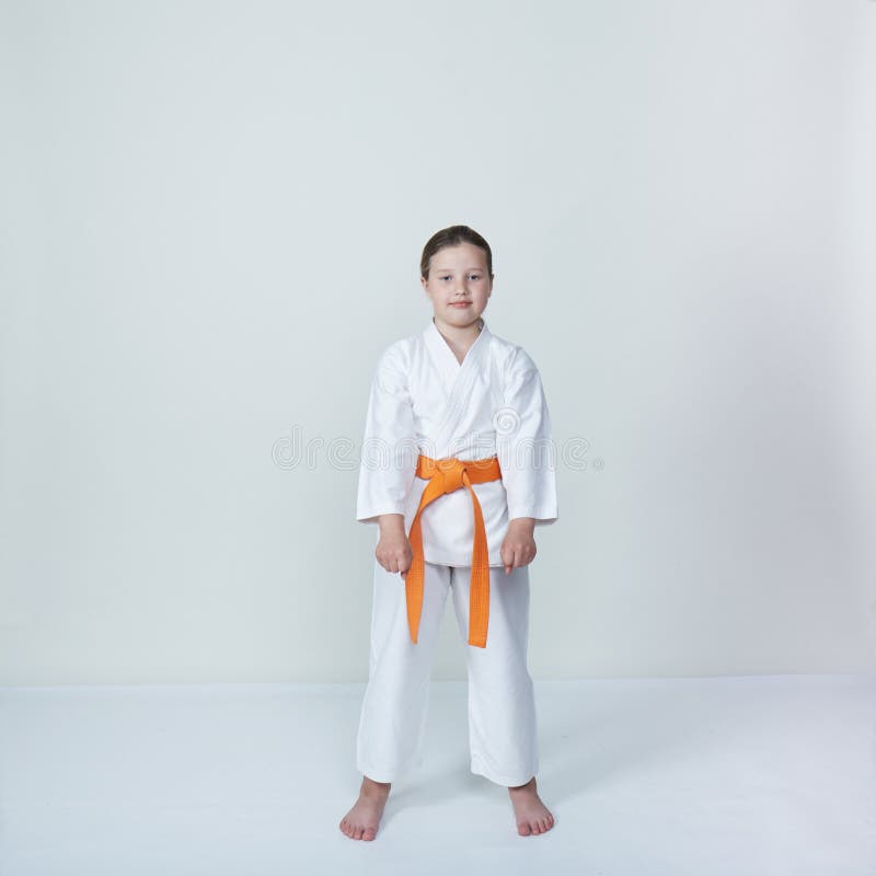 The Girl in Karategi is Standing in the Rack Karate Stock Image - Image ...
