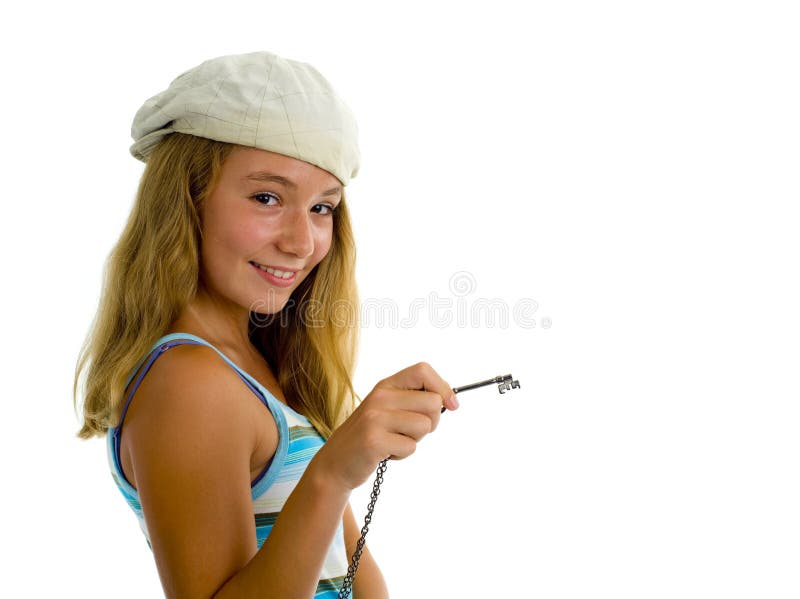 Girl with key stock photo. Image of teenager, isolated - 10571574