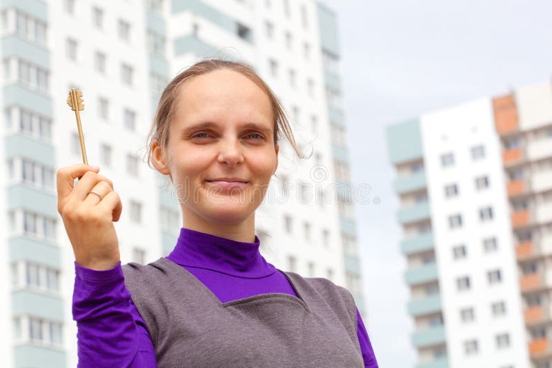Girl with Key from New Apartment Stock Image - Image of lease, mortgage ...