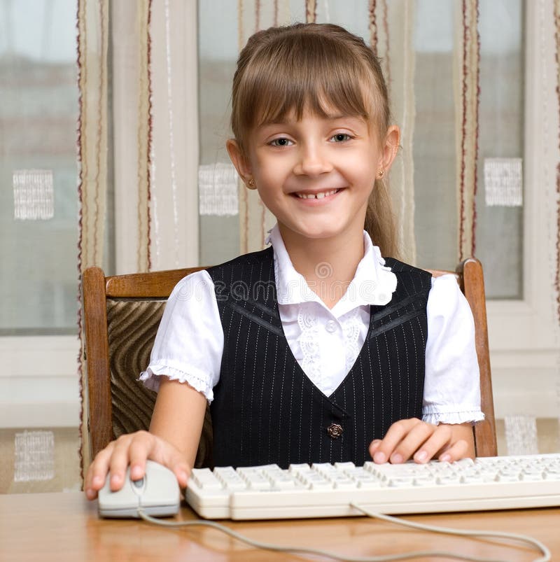 The girl and the keyboard stock image. Image of education - 11175029