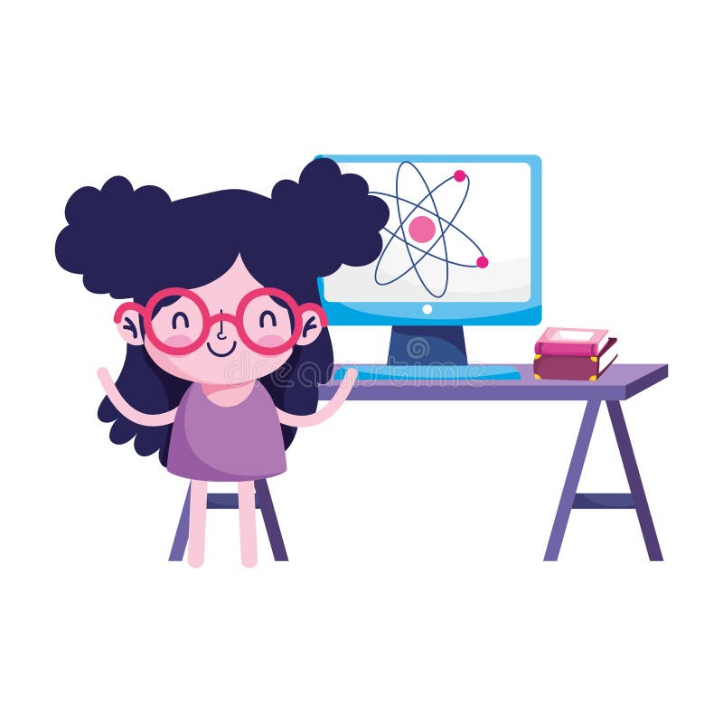 Girl Kid Computer Atom Desk and Books Vector Design Stock Vector ...