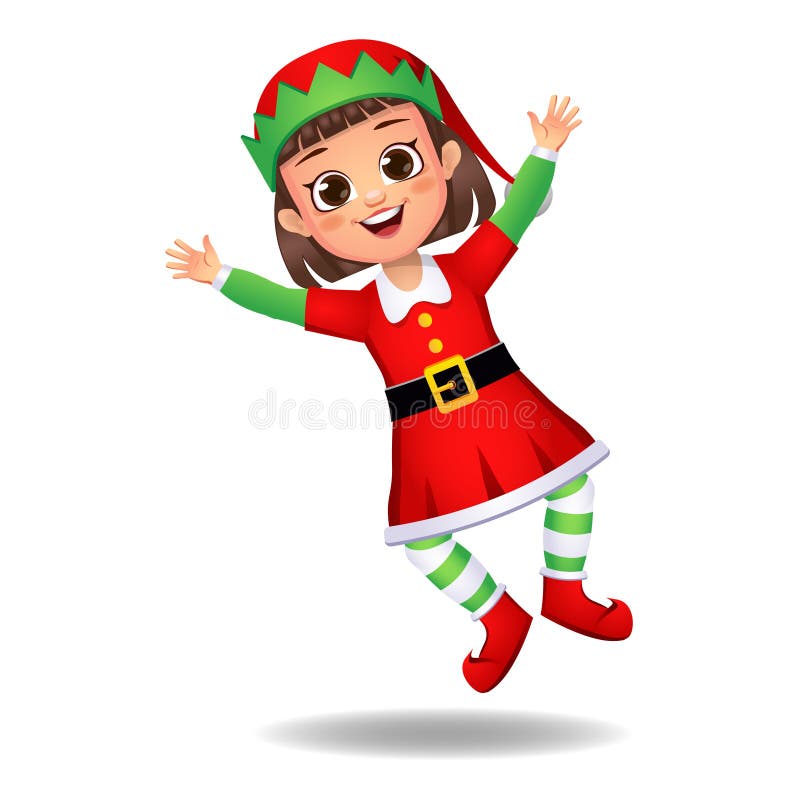 Girl Kid in Elf Dress Jumping Stock Illustration - Illustration of girl ...