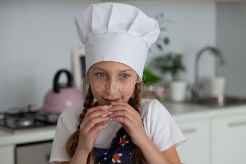 The Girl in the Kitchen with Plate Macaroons Stock Image - Image of ...