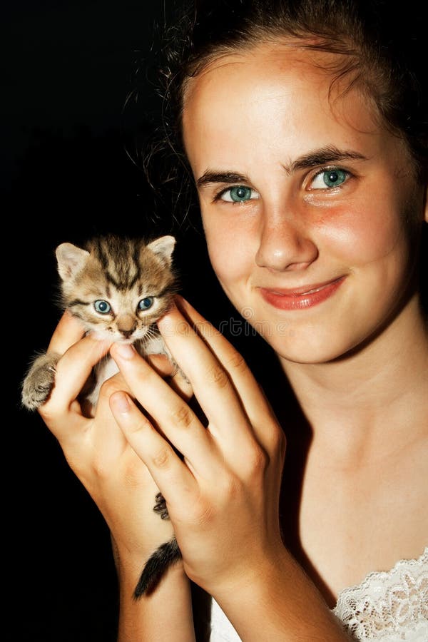 Girl and kitten stock photo. Image of female, kitten - 15722222