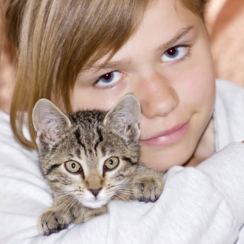Girl with kitten stock image. Image of adorable, love - 26272625