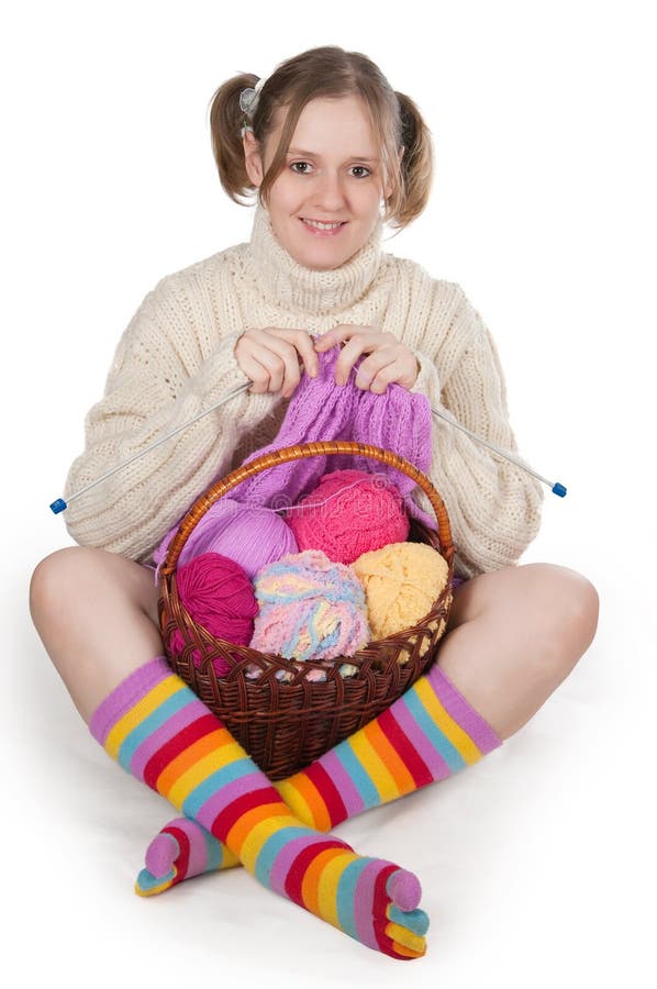The girl knits stock photo. Image of clothing, socks - 17070316