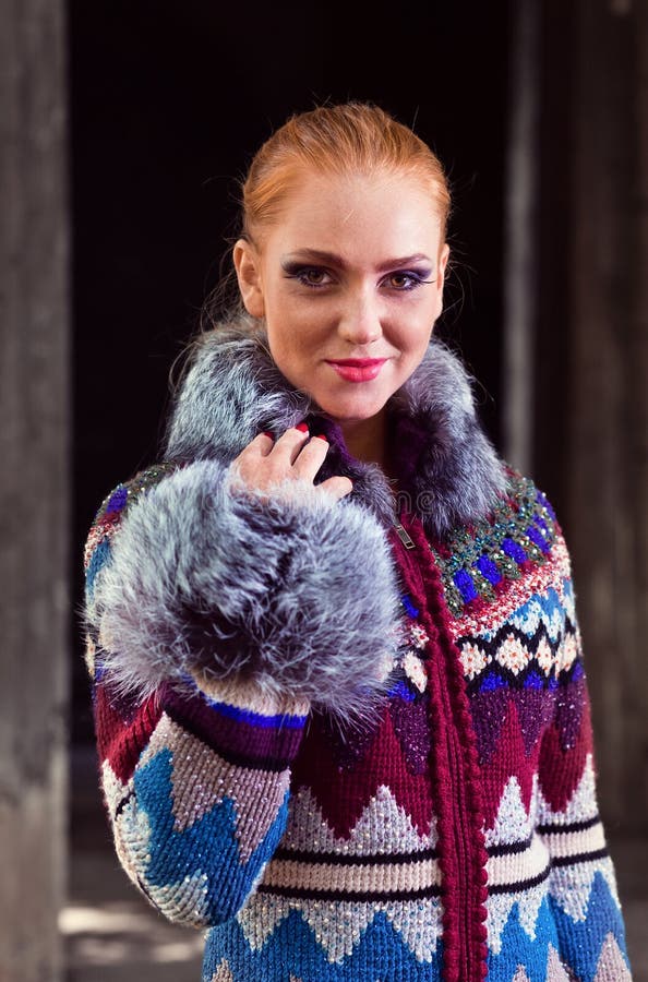 Girl in a knitted coat stock image. Image of adult, attractive - 33261205