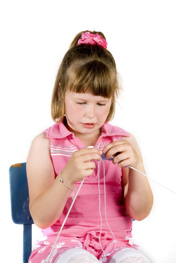 Girl is knitting stock photo. Image of learning, lilac - 2742204