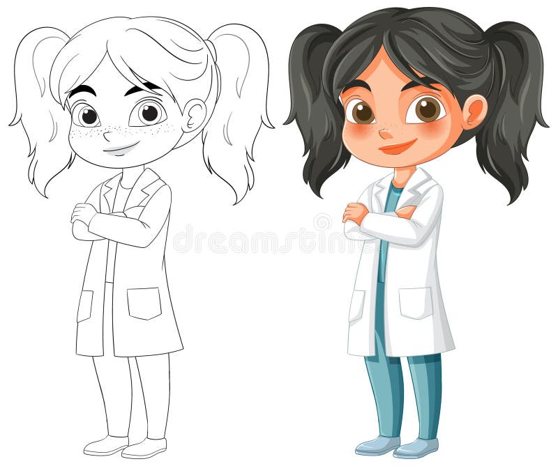 A girl in a lab coat stock vector. Illustration of discovery - 370493032