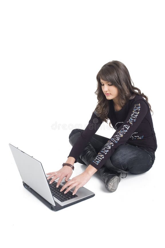 Girl with lap top computer stock image. Image of network - 3834063