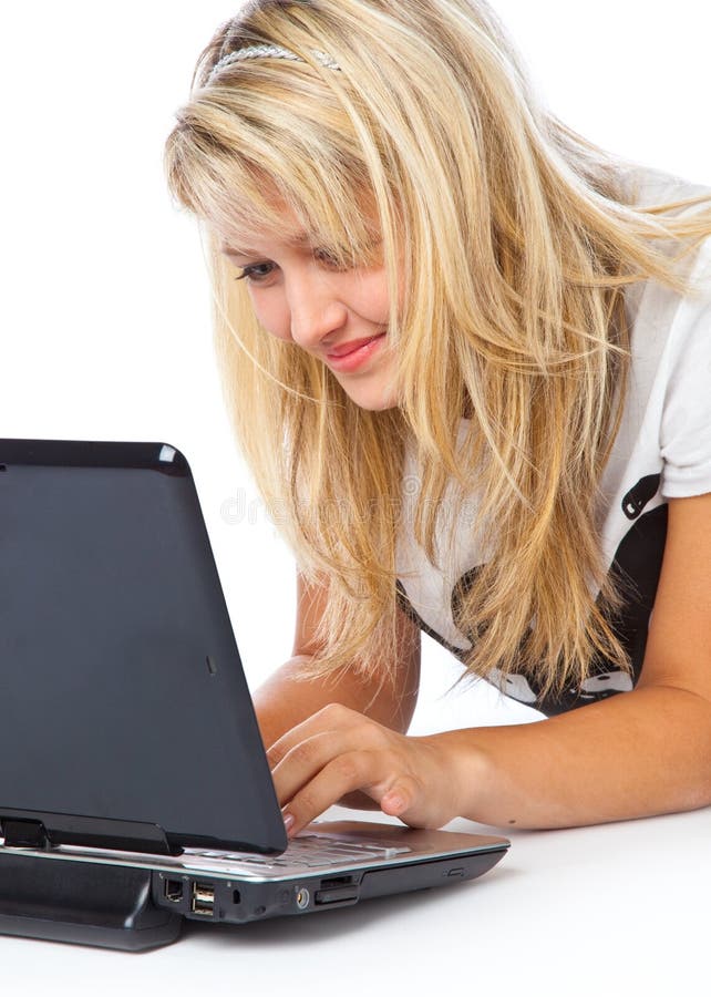 Teenage Girl Using Desktop Computer Stock Image - Image of inside ...