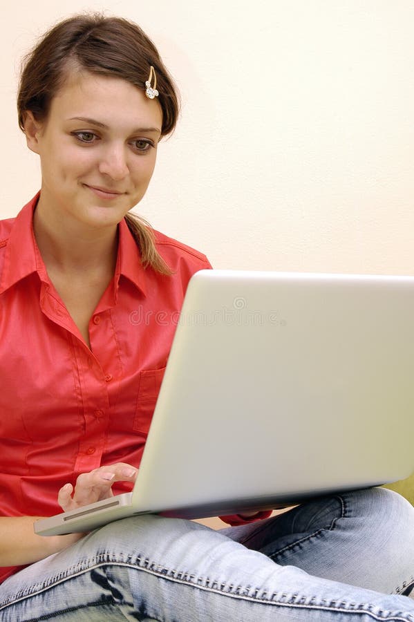 Young Student Girl with Laptop Stock Image - Image of laptop, young ...