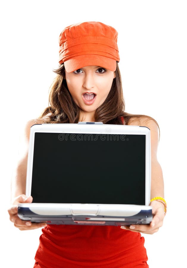 Girl with a laptop stock photo. Image of model, computer - 13630738