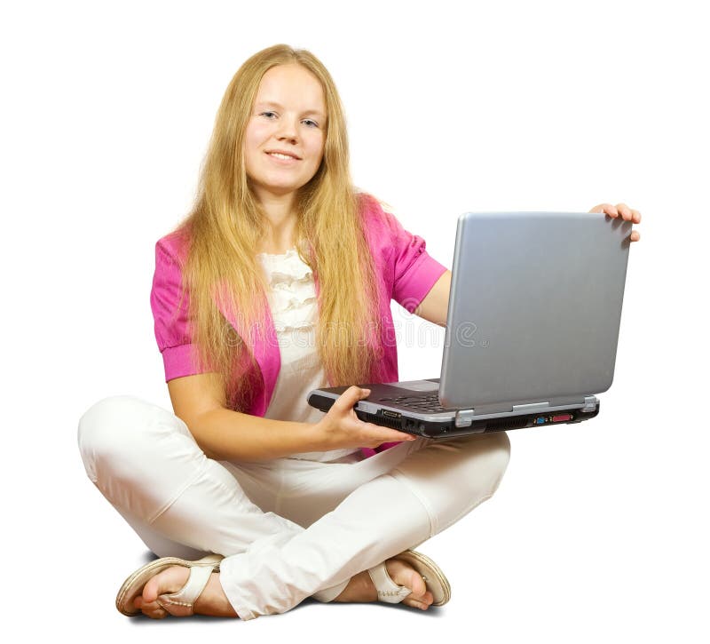 Girl with laptop stock photo. Image of isolated, laptop - 15889830