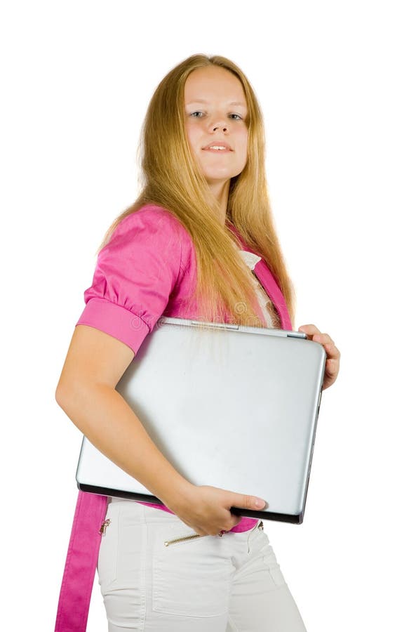 Girl with laptop and books stock photo. Image of relaxation - 15890446