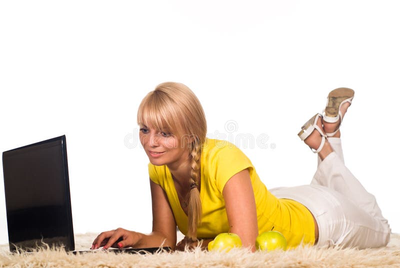 Girl and laptop stock photo. Image of pretty, computer - 21047864