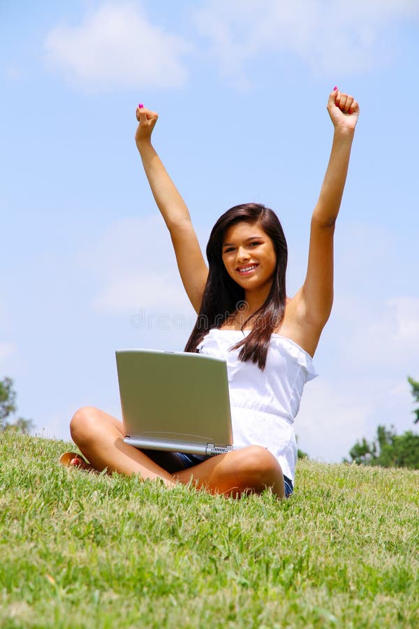 Girl on Laptop stock image. Image of excited, nature - 25323781
