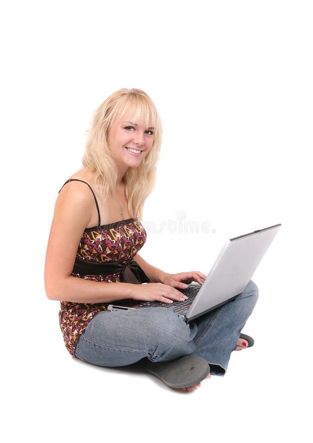 Girl on laptop stock image. Image of text, notebook, education - 7078397