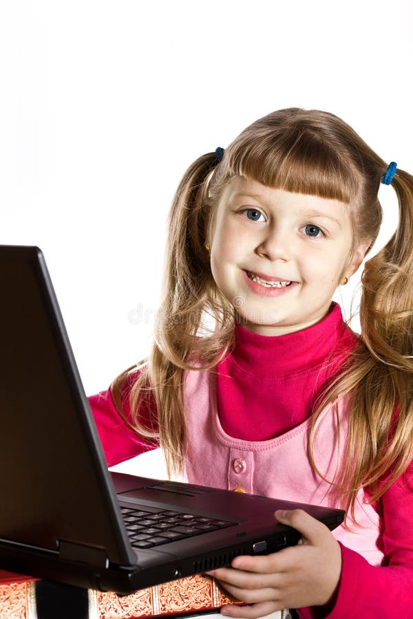 Girl with laptop stock image. Image of learning, little - 7674849
