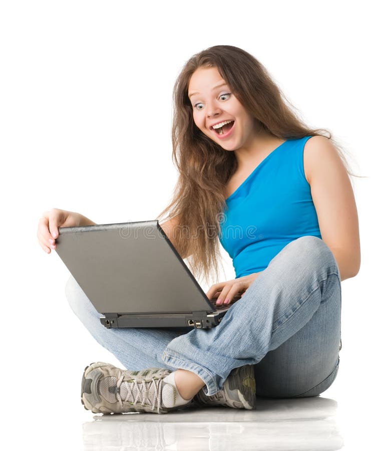 Girl using laptop stock photo. Image of working, happy - 3261522
