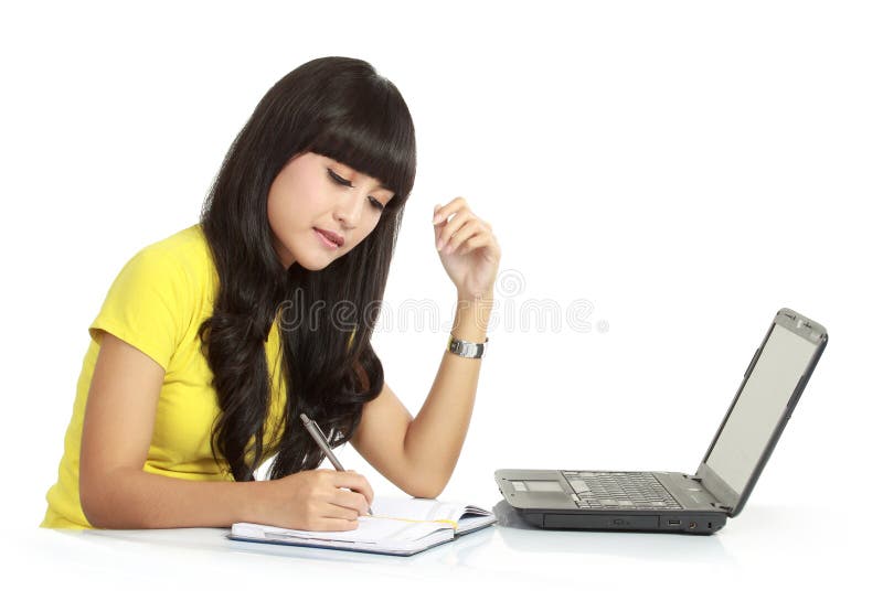 Girl with laptop and book stock image. Image of laptop - 22052475
