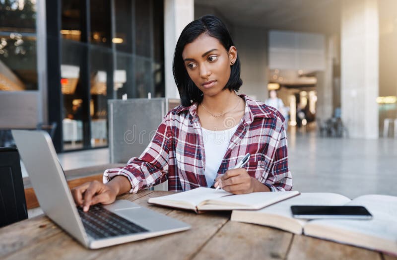 Girl, Laptop and Books at Campus, Outdoor and Studying for Exam ...