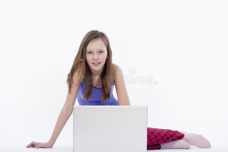 Girl with laptop computer stock photo. Image of indoors - 13386116