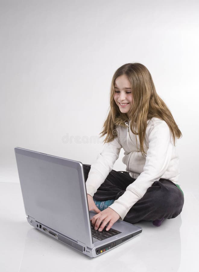 Girl and Laptop Computer stock photo. Image of child, young - 8683878