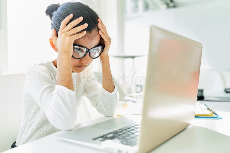 Girl at the Laptop Computer Has Stress Stock Photo - Image of learn ...