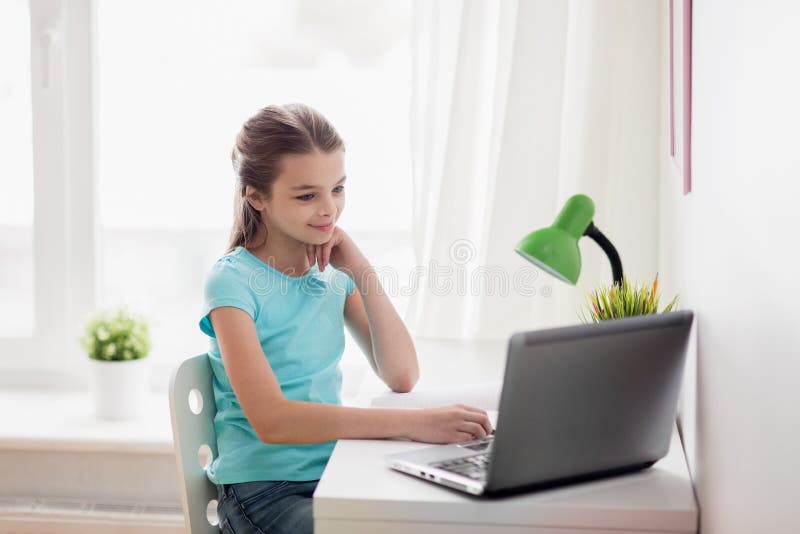 Girl with laptop at home stock photo. Image of home, browsing - 92248990