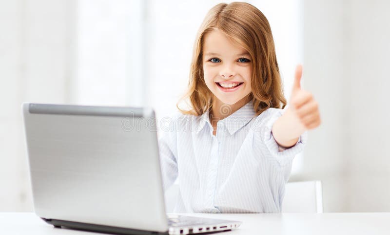 Girl with Laptop Pc at School Stock Image - Image of homework, people ...