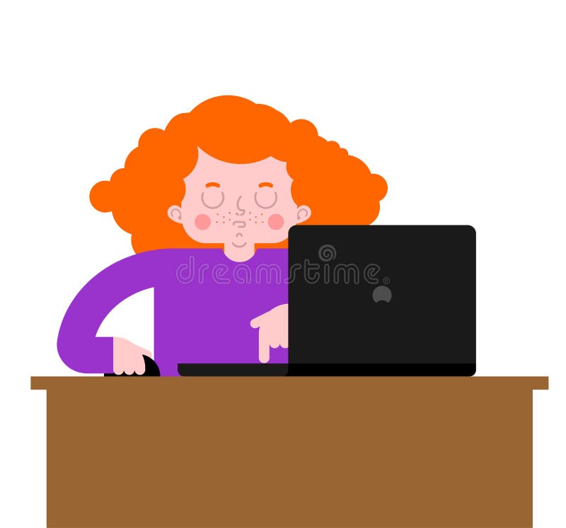 Girl Laptop Working. Lady and Notebook Stock Vector - Illustration of ...
