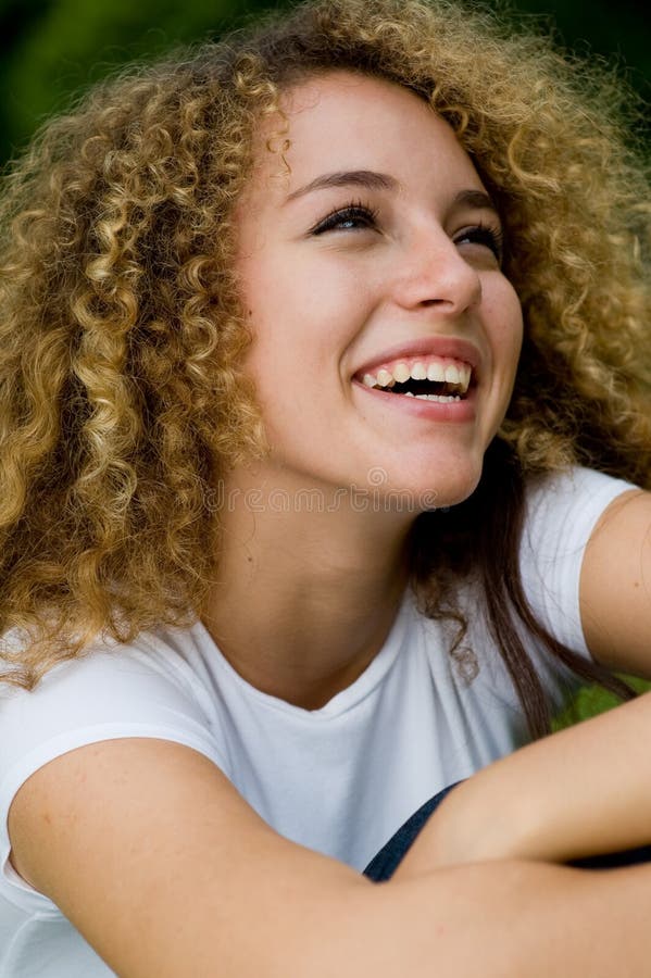 Girl Laughing stock image. Image of summer, curly, girl - 4957671