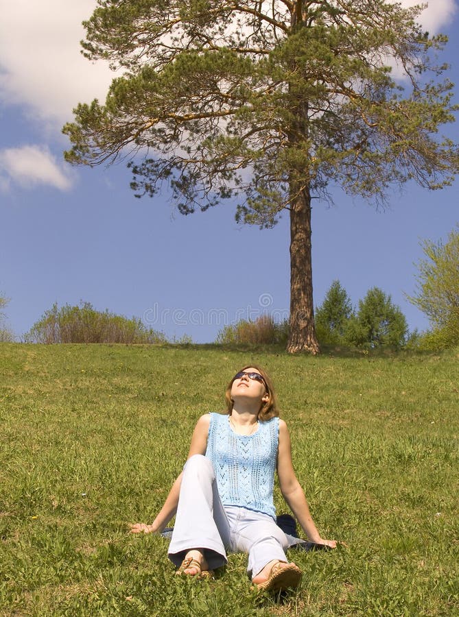 Girl on the lawn stock image. Image of yellow, lawn, park - 131685