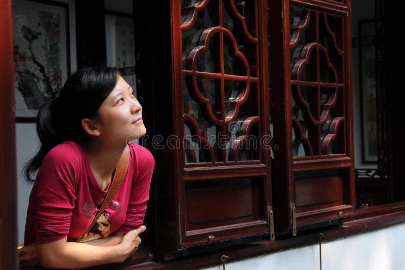 Girl Lean on Window stock image. Image of lilght, girl - 7142077