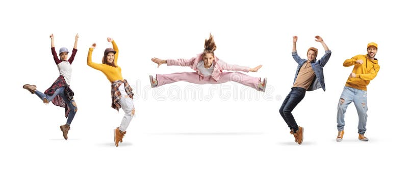 Girl Leaping in the Air and Making a Split and People Dancing Around ...