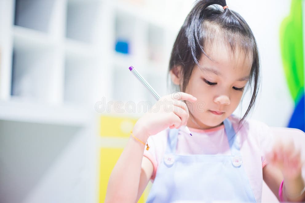 Girl is Learning Art in Classroom Stock Photo - Image of kindergarten ...