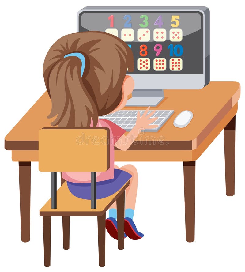 Girl Learning with Computer Stock Vector - Illustration of girl, chair ...