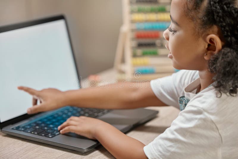 Girl Learning, Home and Laptop for Reading, Study and E-learning at ...