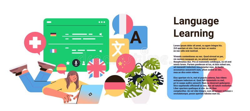 Learning Language App Vector Illustration, Crtoon Flat Vertical Mobile ...